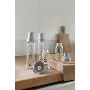 BIBS Baby Glass Bottle. Anti-Colic. Round Natural Rubber Latex Nipple. Supports Natural Breastfeeding, Complete Set - 110 ml, Woodchuck