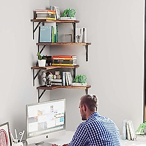 ROMGUAR CRAFT Corner Floating Shelves Wall Mounted Shelves Set of 4, Waterproof Wood Display Wall Storage Shelves, Book Shelves, Home Decor for Bathroom, Kitchen, Bedroom, Living Room, Office