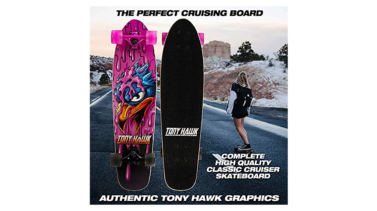 Tony Hawk 31" Complete Cruiser Skateboard - Pink Hawk for All Levels