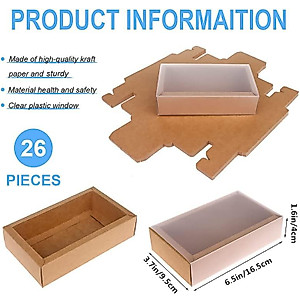 26 PCS Rectangle Drawer Kraft Boxes Small Cardboard Present Packaging Boxes for Party Favor Treats, Candy and Jewelry Crafts, 6.5 x 3.7 x 1.6 inch (Clear,Brown)