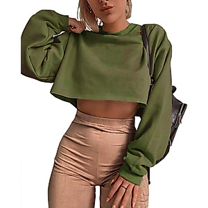 Artfish Women's Crewneck Long Sleeve Crop Tops Workout Casual Pullover Loose Sweatshirts (ArmyGreen,M)