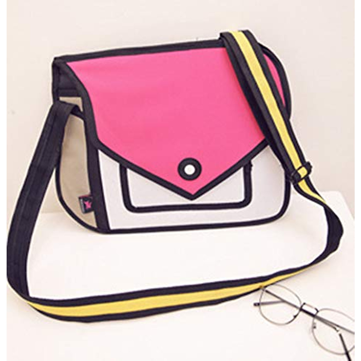 Xugq66 3D Style 2D Drawing Cartoon Handbag Shoulder Canvas Messenger Bag (Pink)