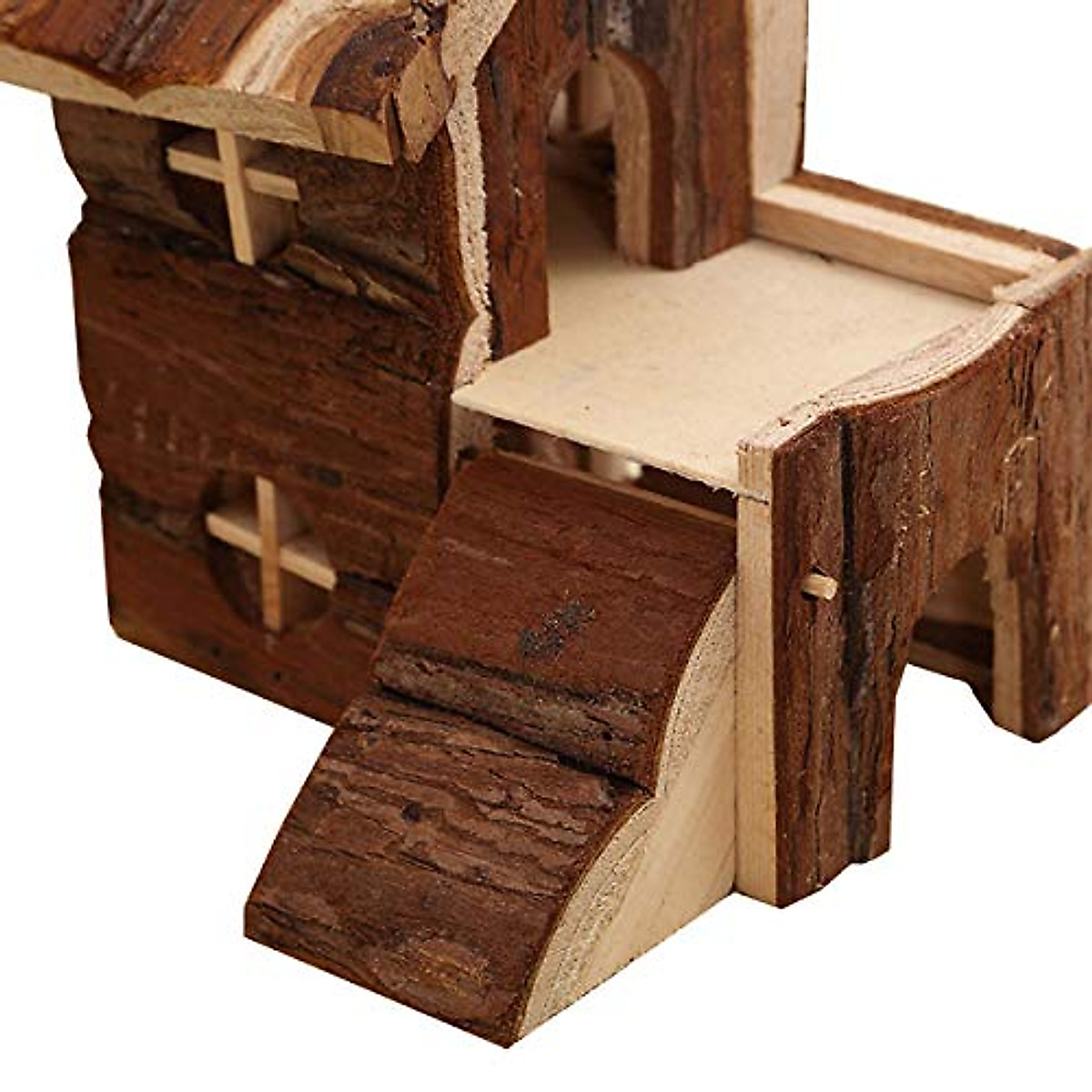 Hamster Wooden House Double Layers Hideout Hut for Dwarf Hamster Mouse Rat Gerbil (S)