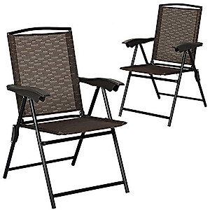 Giantex 2 Pack Patio Folding Chairs, Adjustable Sling Back Chairs with Armrest, Patio Dining Chairs Portable for Lawn Camping Garden Pool Beach Deck, Outdoor Chairs Set of 2
