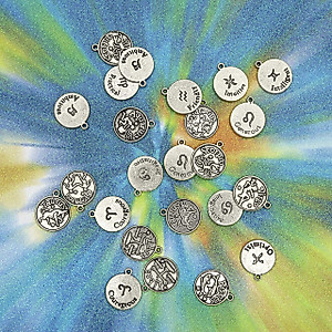 Cousin DIY Zodiac Charm Set for Jewelry Making, 24 count, Silver