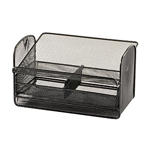 Safco Onyx Mesh Telephone Stand with Drawer, 2160BL - Office File Storage & Angled Top Platform - Powder Coated Steel - 9.25 x 11.75 x 7 Inches