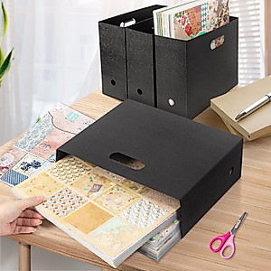 Foldable Scrapbook Paper Storage Organizer, 12x12 Scrapbook Paper Storage, Plastic File Organizer, Black, 3 Pack