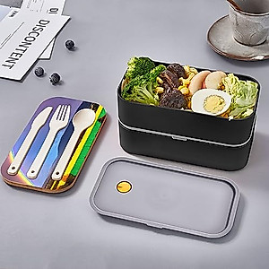 Evening Rainbow Adult Lunch Box, Bento Box, With Cutlery Set Of 3, 2 Compartments, Rectangular, Lunch Box For Adults