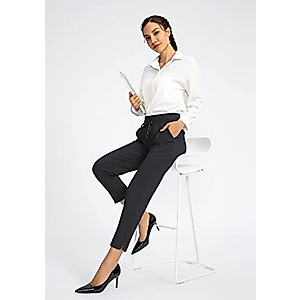 Soothfeel Women's Pants with 4 Pockets 7/8 Stretch High Waisted Sweatpants Travel Athletic Work Golf Pants for Women(Black, X-Small)