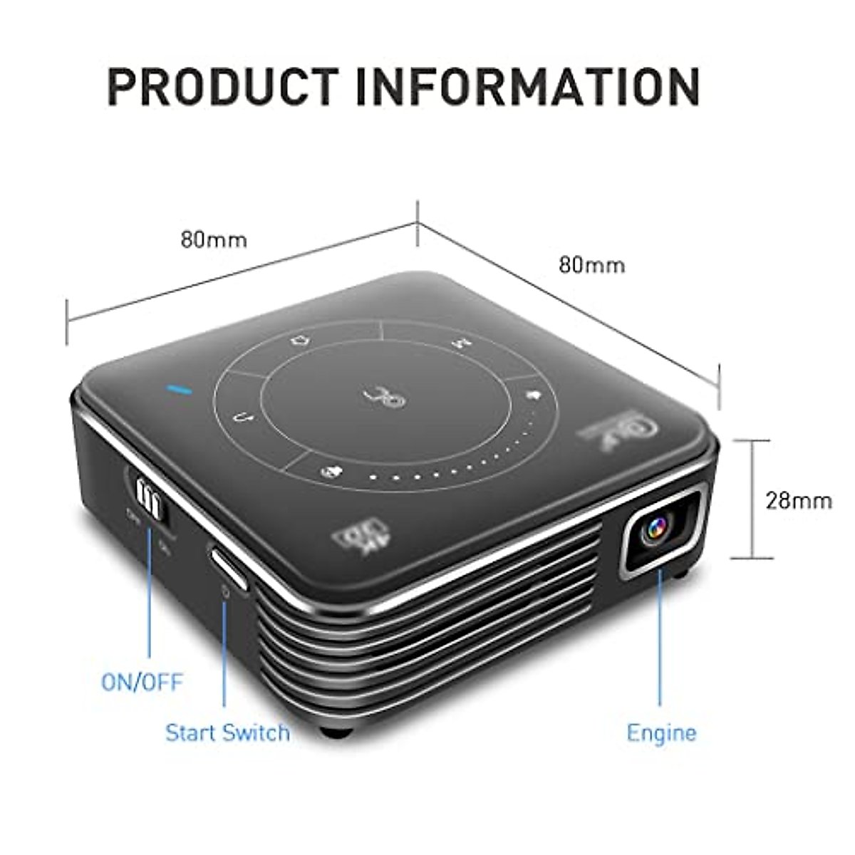N/A Mini Projector 4K DLP Android 9.0 Support Mini video Beamer Mobile Phone with Battery ( Color : D )