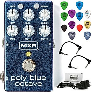 Briskdrop MXR M306 Poly Blue Octave Bundle with 2 Patch Cables, 9V Power Supply, and Dunlop PVP113 Pick Pack