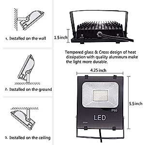 HANNAHONG 2 Pack 10W LED Flood Light with Plug,1000lm Super Bright Security Lights, IP66 Waterproof Outdoor Work Light, 6000K Daylight White Spotlight for Eave, Porch, Garage, Patio, Yard,Garden, Lawn