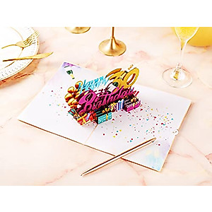 Liif Happy 30th Birthday 3D Greeting Pop Up Card, 30th Birthday Card For Him, Her, Women, Funny, Celebrations, Congrats, Thirty, Balloons, Champagne | With Message Note & Envelop | Size 8" x 6"