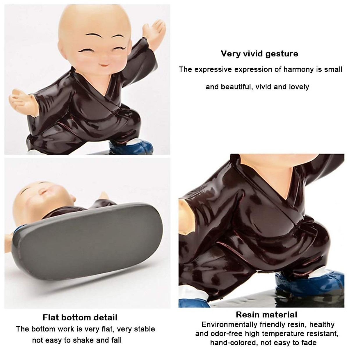 LOHOME 4 Pcs/Set Cute Shaolin Kungfu Kids Cans Drunken Boxing Monk Decoration Supplies - Resin Creative Craft Accessories Car Dashboard Ornament Car Home Decor