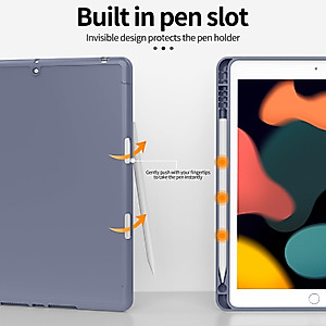 KenKe for iPad 9th Generation Case/ 8th Generation Case/ 7th Generation Case with Pencil Holder, For iPad 10.2 Inch 2021/2020/2019 Protective Case with Soft TPU Back,Auto Wake/Sleep Cover, Purple Gray