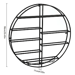 Wall Mounted Wine Rack, 12 Bottles 7-Tier Round Wine Glass Rack, 35.43in Hanging Wine Liquor Shelves Display Rack With Holder Storage, Wine Rack For Kitchens, Living Rooms, Cellars, Cabinets (Black)