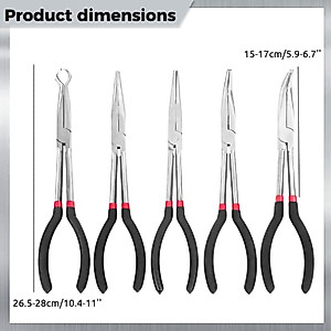 joyibay Long Reach Needle Nose Pliers, 5 Pcs 11-Inch Long Needle Nose Pliers Hose Grippers Set with Pouch, Includes Straight Angle, 25, 45, 90 Degree, O-Typed Long Reach Pliers for Narrow Spaces