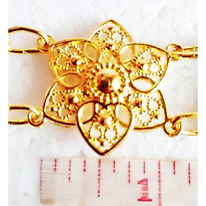 PunPund Belt Thai Gold Plate Star Flower Vintage Women Thailand Costume Wedding Chain Dress Dance Ram Thai 40-41 Inches