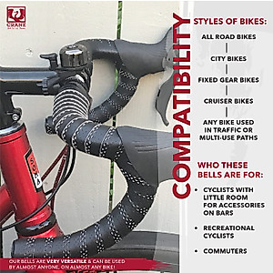 Crane Bike Bell, Brass, Flex-Tite Bicycle Bell, Made in Japan for City Bikes, Cruisers, Road Bikes or MTB, Micro-Adjustable clamp