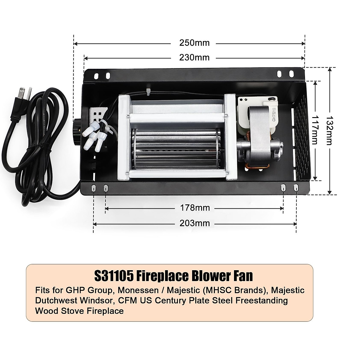 Criditpid S31105 Speed Variable Blower 110V ~ 120V for GHP Group, Monessen/Majestic (MHSC Brands), Majestic Dutchwest Windsor, CFM US Century Plate Steel Freestanding Wood Stove Fireplace Fan.