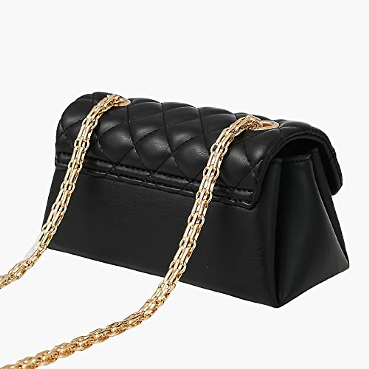 Crossbody Bags for Women Small Quilted Faux Leather Cute Cross Body Bag Purses for Women Designer Shoulder Bag Trendy Women's Crossbody Handbags Fashion Light Weight Chain Strap Purse Black