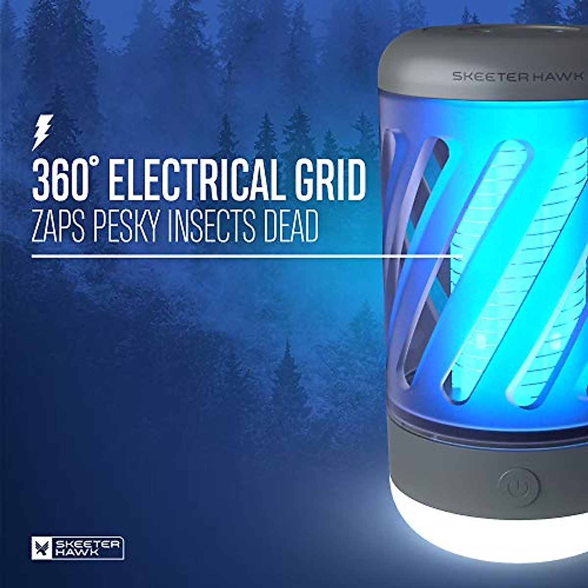 Skeeter Hawk Rechargeable Indoor Outdoor Bug Zapper Light, Fly Zapper, Mosquito Killer, Portable Bug Zapper for Flies, No See Ums, Gnats, 150 Lumens, Black