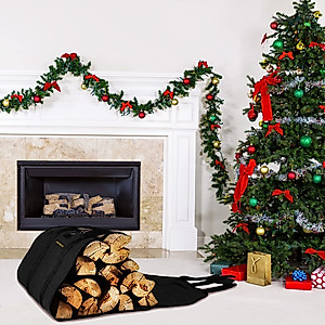 JOINDO Waxed Canvas Firewood Log Carrier, Large Log Tote Bag for Firewood, Heavy Duty Firewood Tote Bag, Water Resistant Wood Carrying Bag With Handles for Outdoor Camping Fireplace,Black