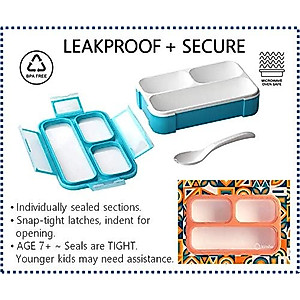 Snack Containers - MINI Bento Box, Small Lunch Boxes for Kids Toddlers Boys Girls, Leakproof 3 Compartment Containers for Meal or Snacks, Day-Care Pre-School Travel, BPA Free, 2 Pack Set Coral Blue