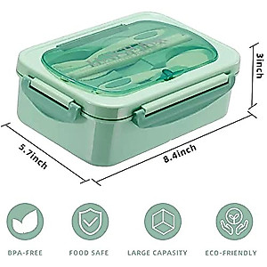 Bento Boxes For Adults-Leak Proof 3 Compartment Lunch Box For Kids & Adults Eat Out & Snacks - BPA Free Dishwasher Safe - Food Safe Materials(Green)