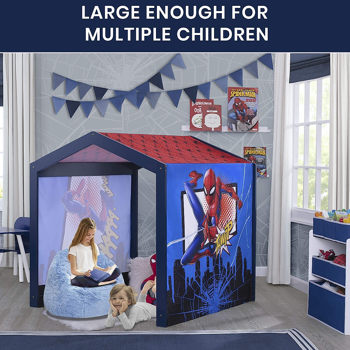 Marvel Spider-Man Indoor Playhouse with Fabric Tent for Boys and Girls by Delta Children, Great Sleep or Play Area for Kids - Fits Toddler Bed, Greenguard Gold Certified