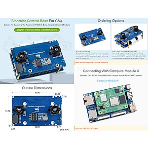 Waveshare Binocular Camera Base Board Designed for Raspberry Pi Compute Module 4 Bundle with Interface expander and 2PCS FFC