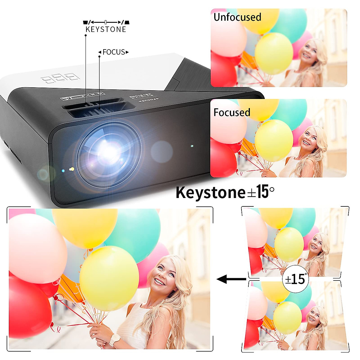 Mini Portable WiFi Projector 1080P-Supported for Outdoor - Native 720P Movie Projector Compatible w/ Smartphone, Laptop, DVD, with 100" Projector Screen for Home Entertainment, 60000 Hrs Lamp Lifetime