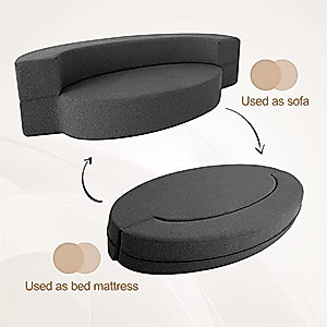 Nigoone Modern Folding Sofa Bed Couch Memory Foam with 2 Pillows Sleeper Sofa futon Couch for Bedroom Living Room Guests, Washable Set, Stylish Oval 76''L × 41.5''D × 10''H,Dark Gray