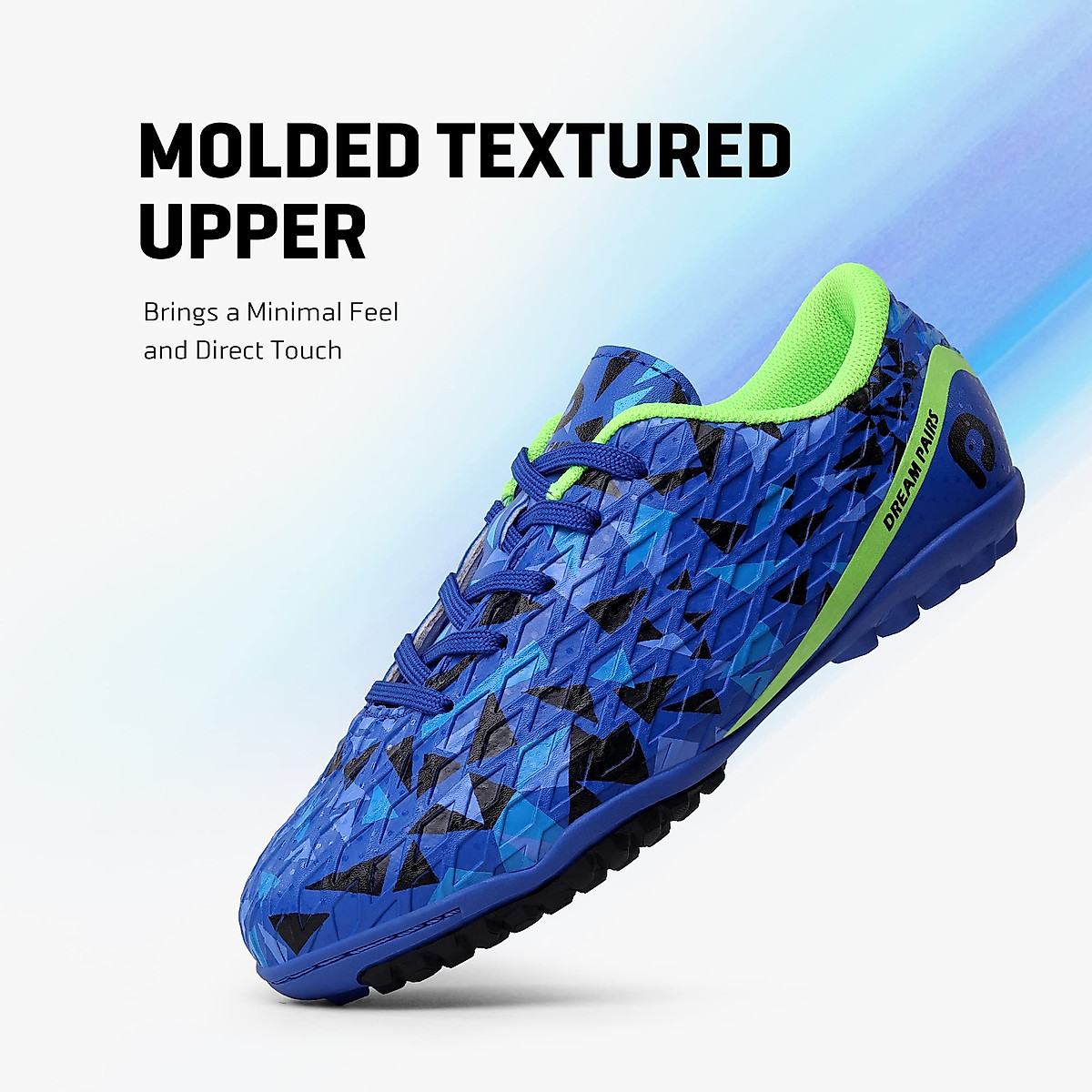 DREAM PAIRS Boys Girls Indoor Turf Soccer Shoes Lace Up Cleats(Toddler/Little Kid/Big Kid),Size 4 Big Kid,ROYAL/BLUE/NEON/GREEN,SDSO223K