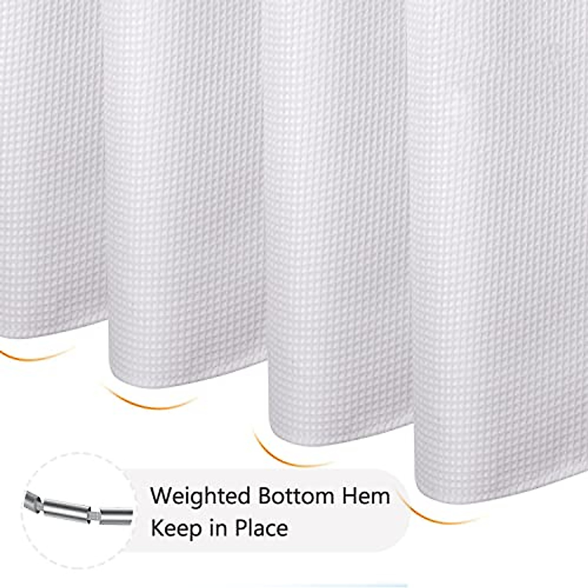 PEDBANRO White Shower Curtain - Waffle Weave Textured Fabric Shower Curtains for Bathroom, Machine Washable Waterproof Soft Cloth & Hotel Quality, Rust Resistant Grommets Weighted Bottom Hem, 72x72