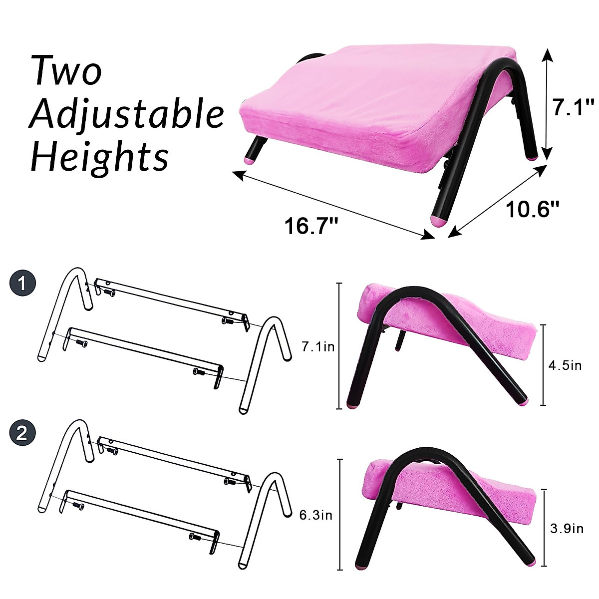 FUSLITE Foot Rest for Under Desk at Work, Adjustable Footrest, Ergonomic Foot Stool for Relieving Pain in Lower Back, Hip, Knee, Footstool for Chair, Couch, Office, Living Room, Home, Study, Pink
