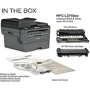 Brother MFC-L2710DW Wireless All-in-One Monochrome Laser Printer for Home Office, Black - Print Copy Scan Fax - 32 ppm, 2400 x 600 dpi, 50-Sheet ADF, Auto Duplex Printing, Voice Activated, Ethernet