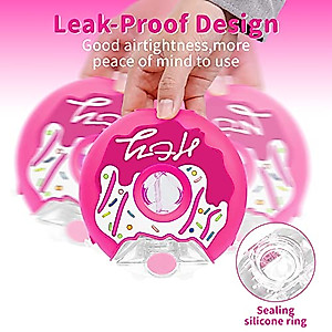 PHEENOWL 380ml Donut Water Bottle with Straw for Kids, BPA Free & Leak Proof Sports Cup with Straw, Toddler Drink Bottle with Shoulder Strap for Outdoor and School (Pink)