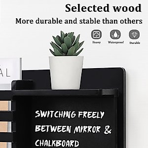 Kenvary Key Holder Rack for Wall, Entryway Hook with Shelf, Mail Organizer with Chalkboard, Rustic Mail Organizer with Mirror, Easy Installation