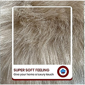 LAMBZY White Brown Tips Faux Fur Rug 3’6”x5’6” Bedroom Wool Rug Soft Hypoallergenic Carpet Large Silky Shag Area Rug Washable Rug Soft Furry Rug Luxury Rug for Home Decor Sofa Living Room Kids Room