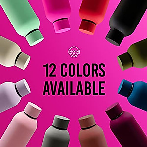 Mayim “The Bullet” On-the-Go Sports Water Bottle, Vacuum-Insulated Double Walled Reusable Stainless-Steel Thermos, Leakproof, Matte Coated, 17 Ounces, Hot Pink/Fuchsia