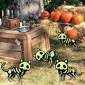 Fanxbox 4 Pack Halloween Black Cat Yard Signs, Black Cat Halloween Decor Glow in The Dark Skeleton Black Cat Silhouette Lawn Signs with Stakes for Halloween Lawn Garden Front Yard Decorations Outside