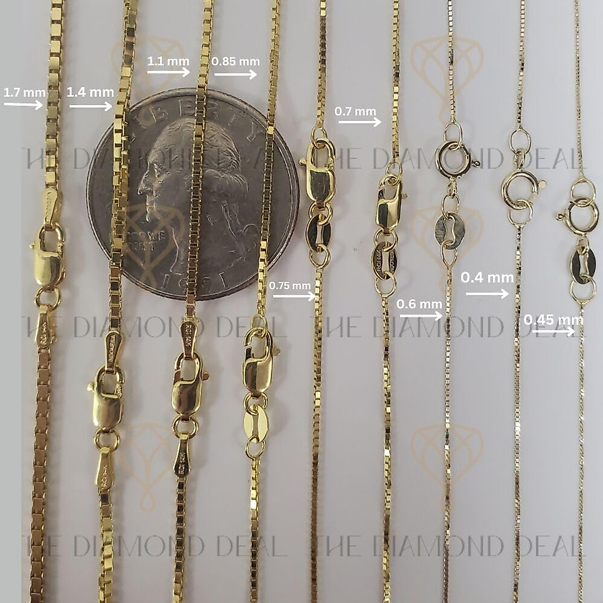 The Diamond Deal 14K Yellow or White or Rose/Pink Gold 0.60mm Shiny Classic Box Necklace Chain For Pendants and Charms for Women and Girls with Spring Ring Clasp (17" And white-gold)