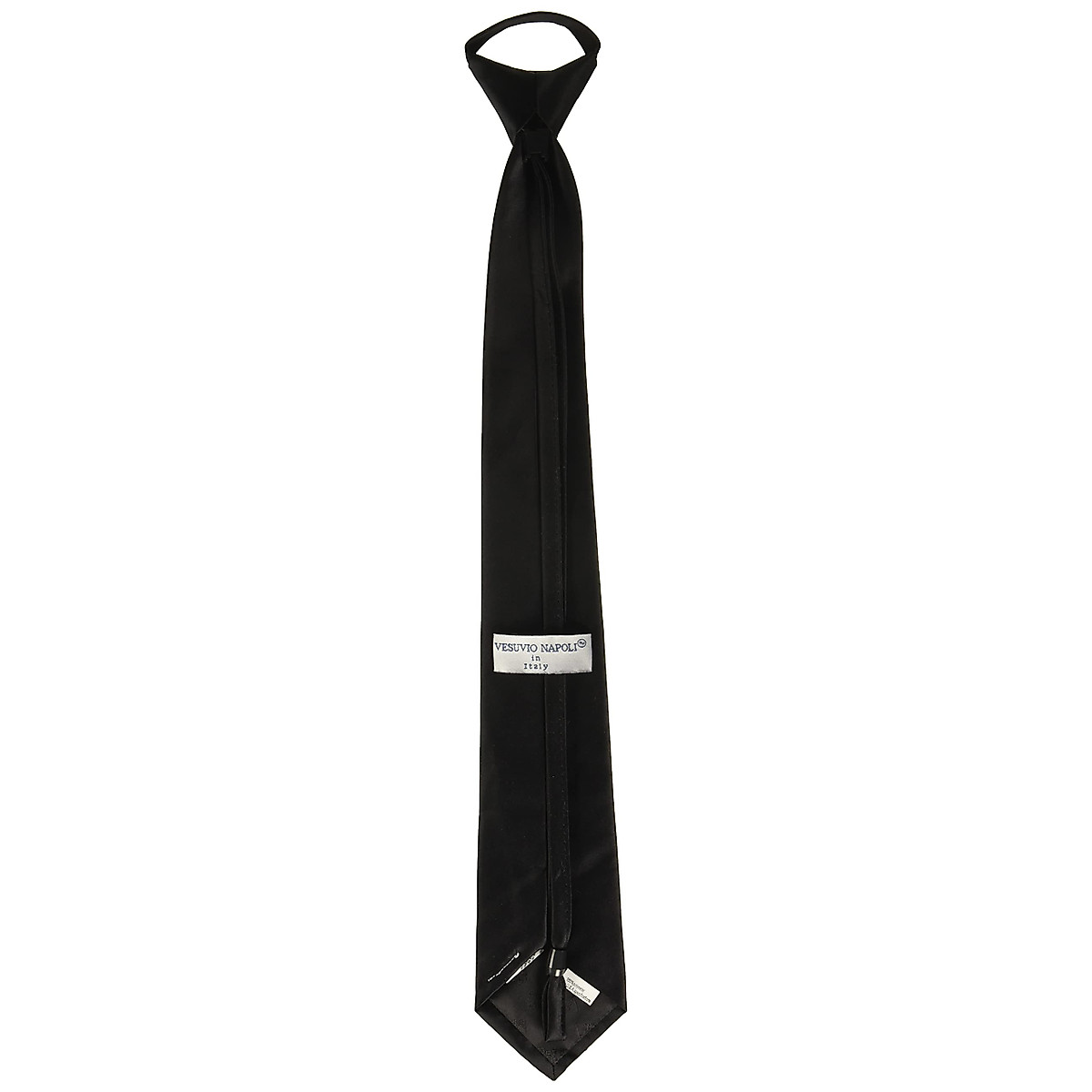 Vesuvio Napoli PreTied Men's Necktie Solid BLACK Color Mens, Black, Size 3.0