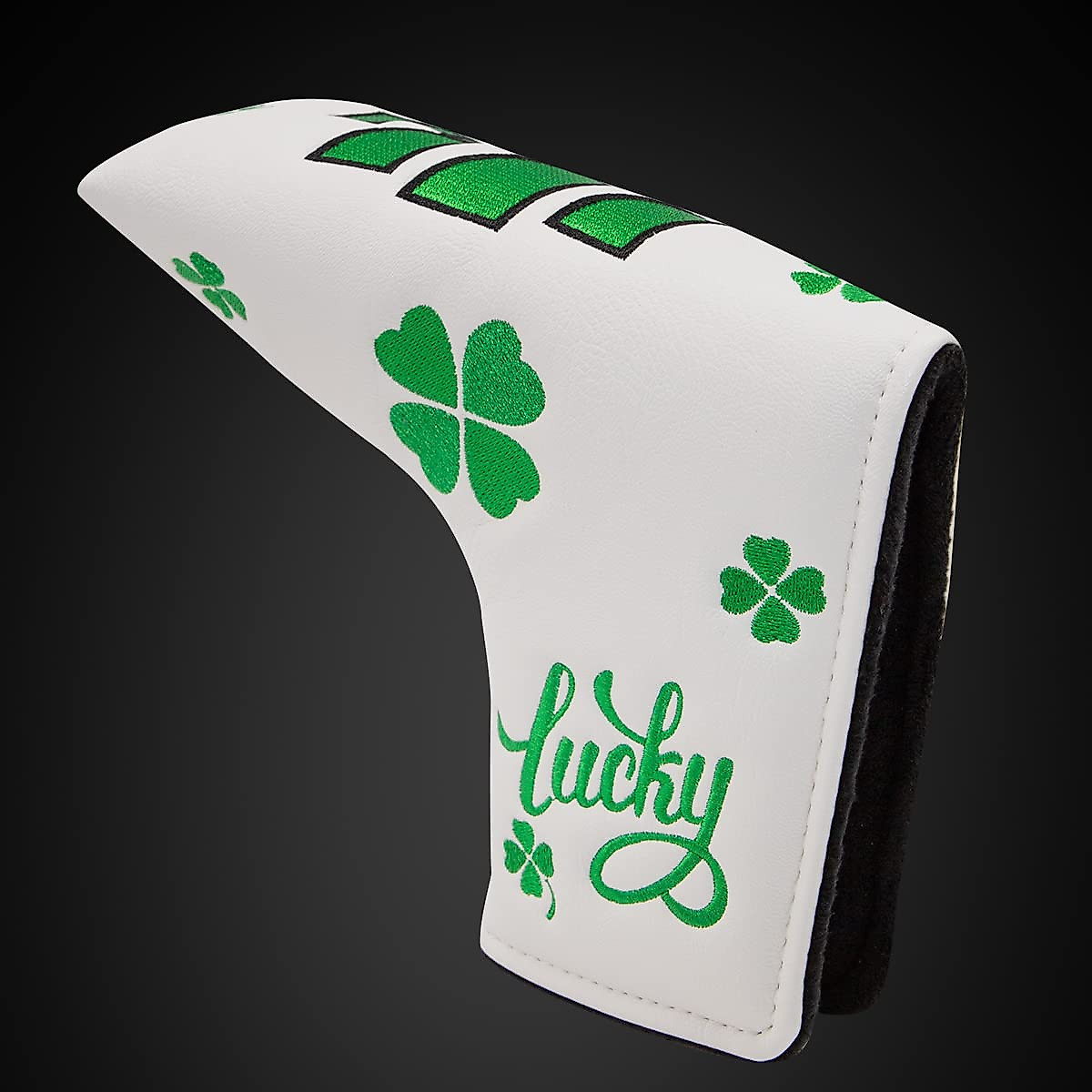 Lucky Green Clover Shamrock Golf Blade Putter Cover Headcover Club Protective Golf Accessories for Men,Soft Synthetic Leather,for Scotty Cameron,Odyssey,Taylormade in White