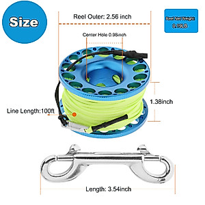 Finger Reel Diving, Aluminum Scuba Gear with 98FT High Visibility Line with Double-Ended Bolt Snap Clip for Scuba Diving Underwater Spearfishing Lightweight & Corrosion-Resistant, Blue