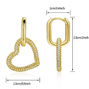 KOSE 14K Gold Huggie Hoop Earrings Heart Drop and Dangle Earrings for women Gold and White Gold Plating (Gold)