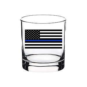 Rogue River Tactical Thin Blue Line Old Fashioned Whiskey Glass Drinking Cup Gift For Police Officer Law Enforcement
