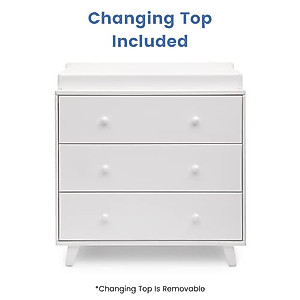 Delta Children Ava 3 Drawer Dresser with Changing Top, Greenguard Gold Certified, White