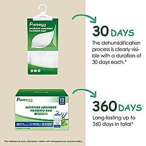 Pureegg Moisture Absorbers Hanging Bag - 12 Packs, Citrus Scent, Odor Absorber for Narrow Spaces, Efficient Humidity Absorber for Kitchens, Basements, Bathrooms, Hanging Closet Odor Eliminator